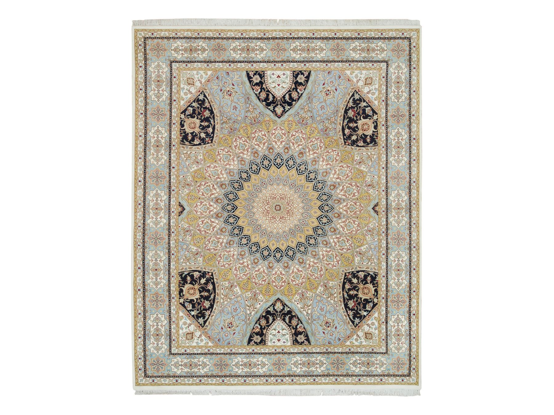 8'x10'2" Ivory, Soft Wool Hand Knotted, Nain with Gumbad Design, 250 ...