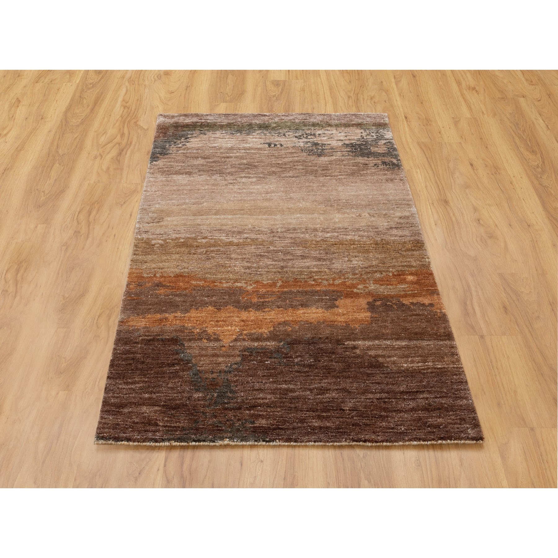 3'x5' Earth Tone Colors Abstract Design Wool And Silk Hand Knotted ...