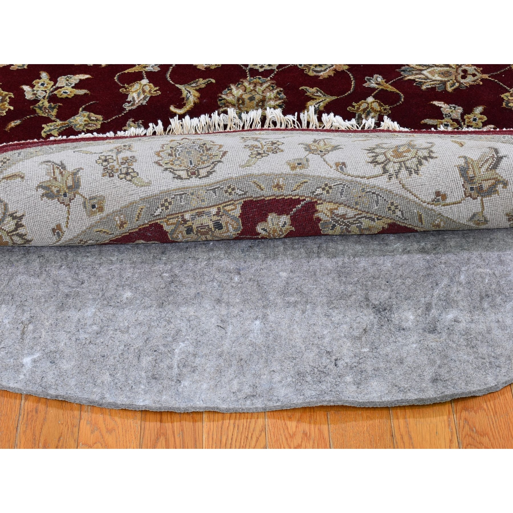 5'x5' Red Half Wool and Half Silk Rajasthan Hand Knotted Round Oriental ...